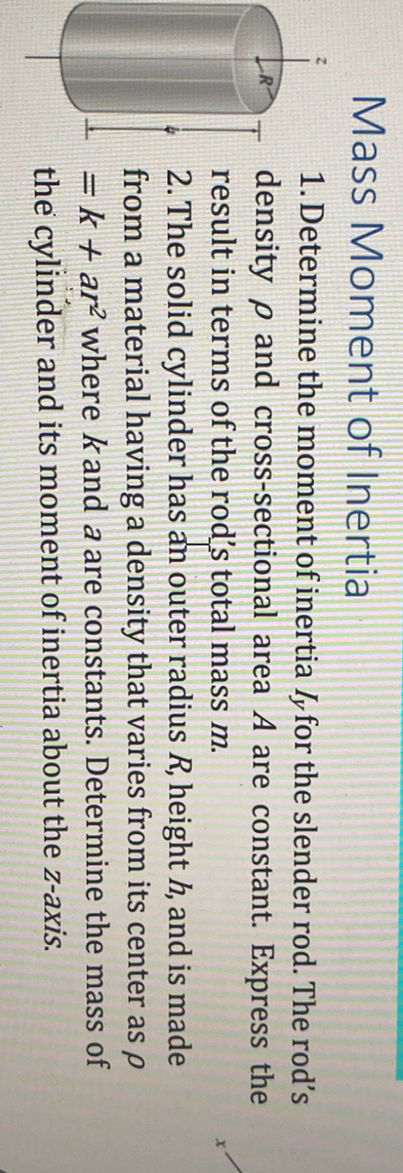 1. Determine the moment of inertia $I_y$ for | StudyX