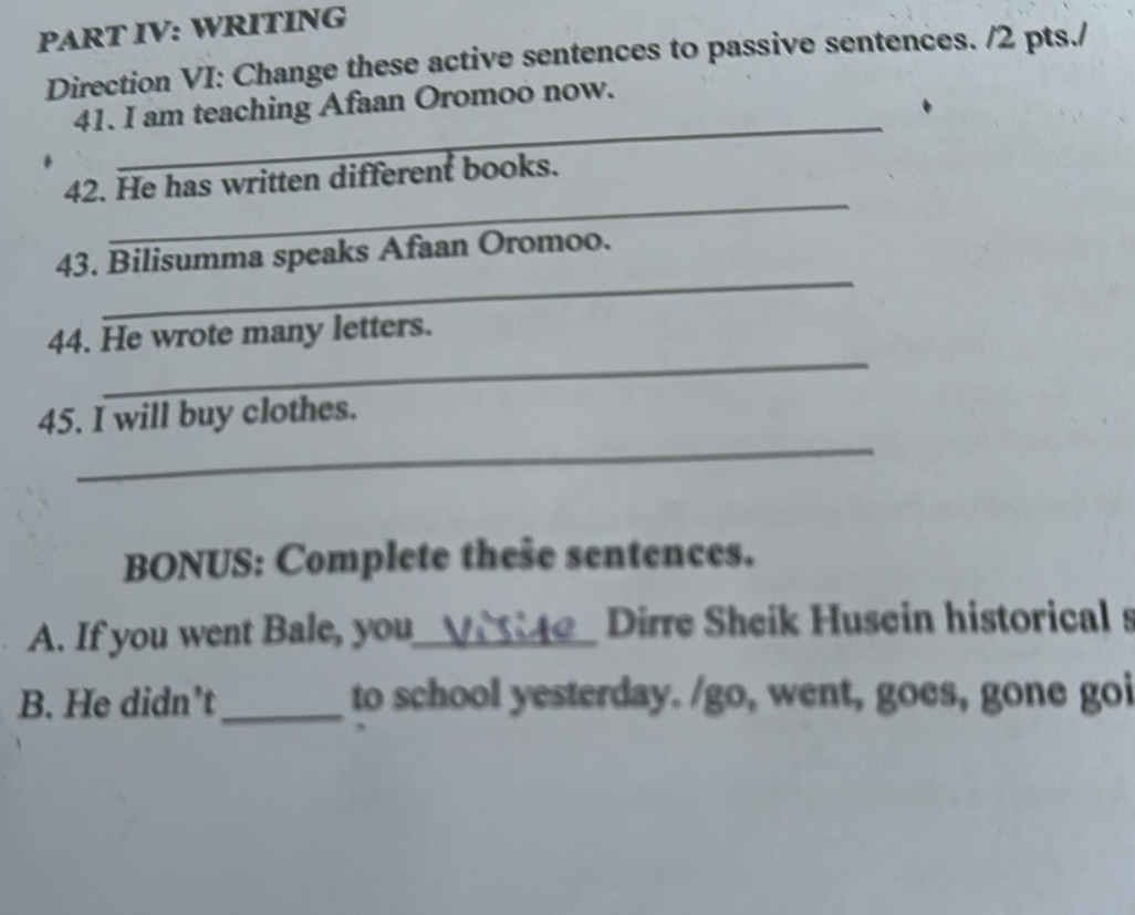Direction VI: Change these active sentences | StudyX