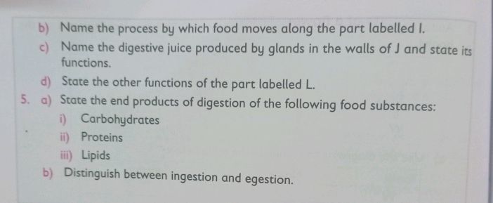 b) Name the process by which food moves | StudyX