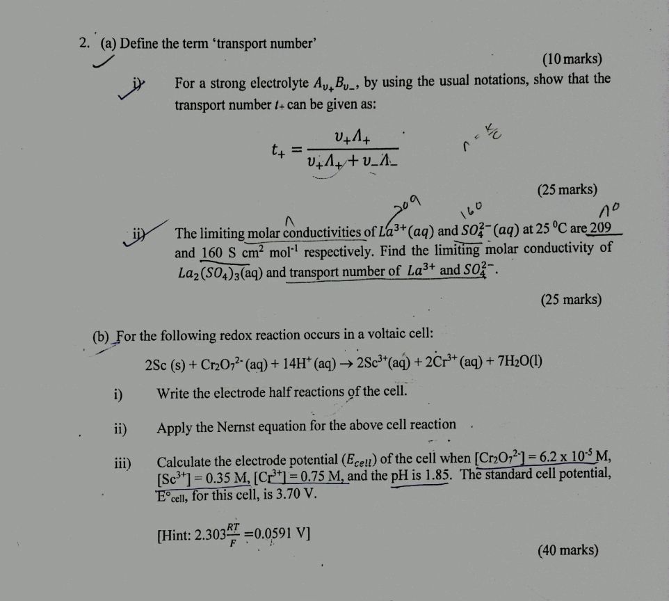 2. (a) Define the term 'transport number' | StudyX