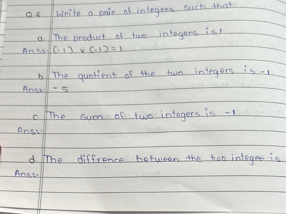 Q.6 Write a pair of integers such that: a. | StudyX