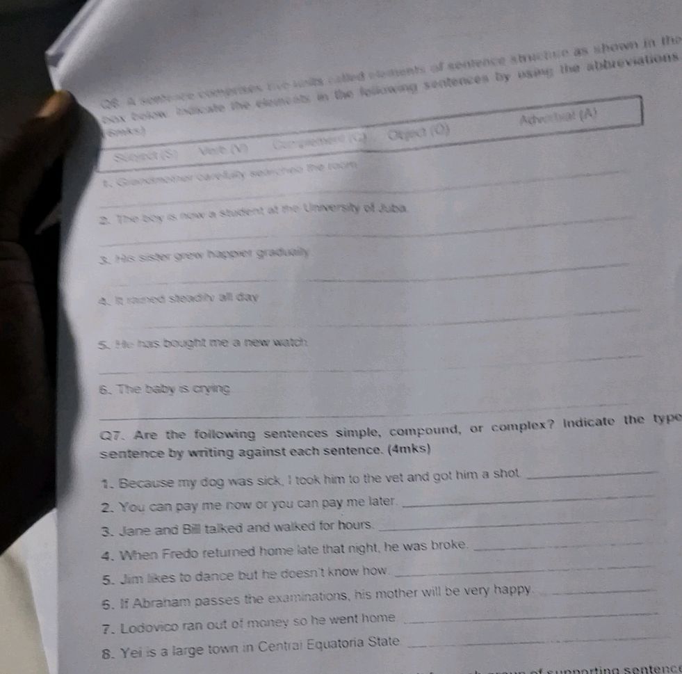 Q6. A sentence comprises five units called | StudyX