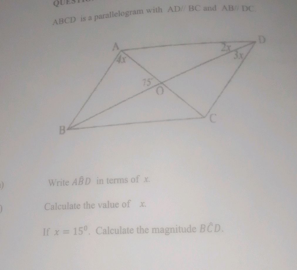 ABCD is a parallelogram with AD// BC and | StudyX