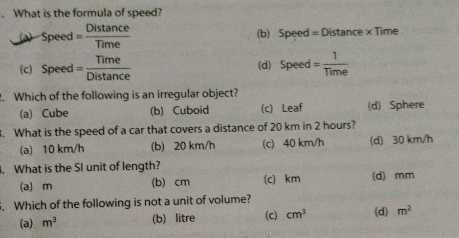 1. What is the formula of speed? (a) Speed = | StudyX