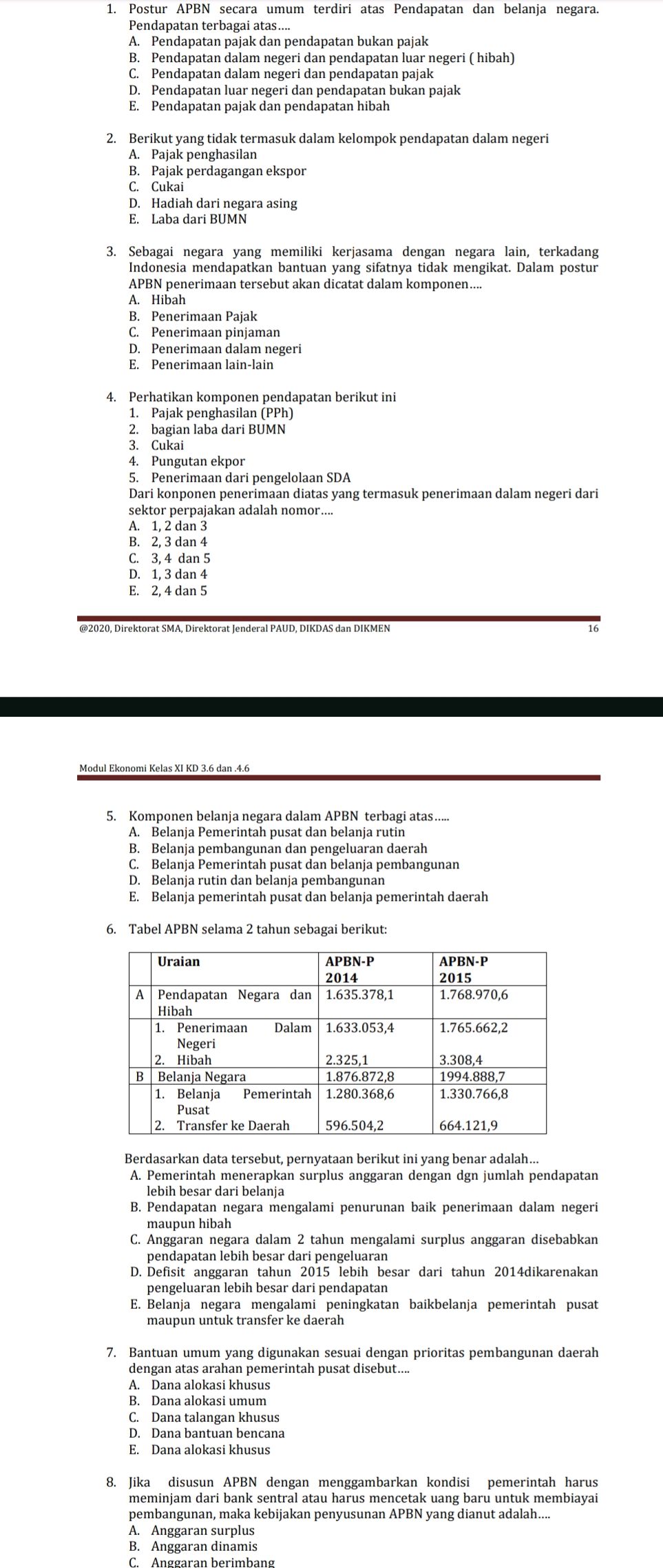 1. Postur APBN secara umum terdiri atas | StudyX
