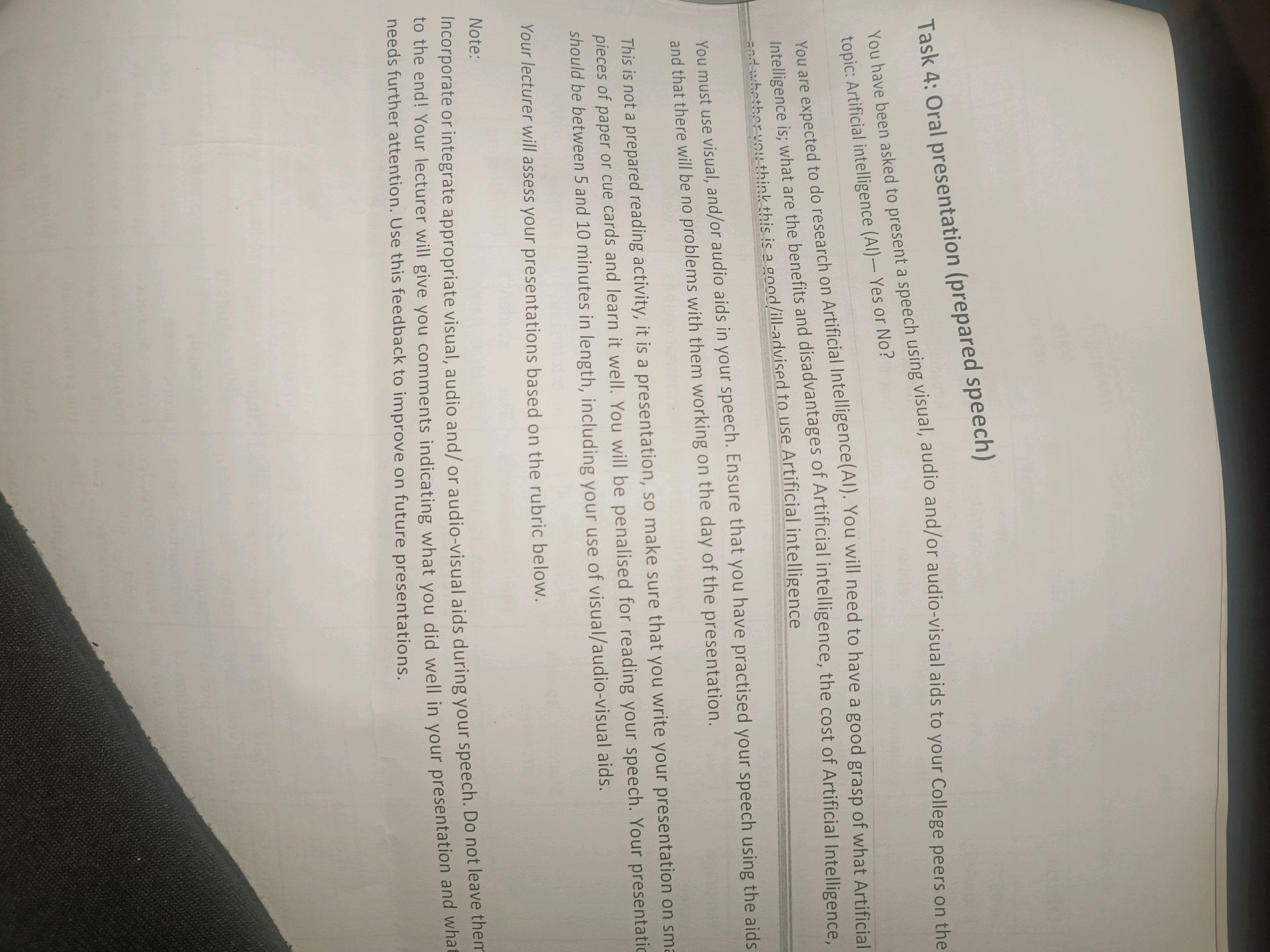 Task 4: Oral presentation (prepared speech) | StudyX