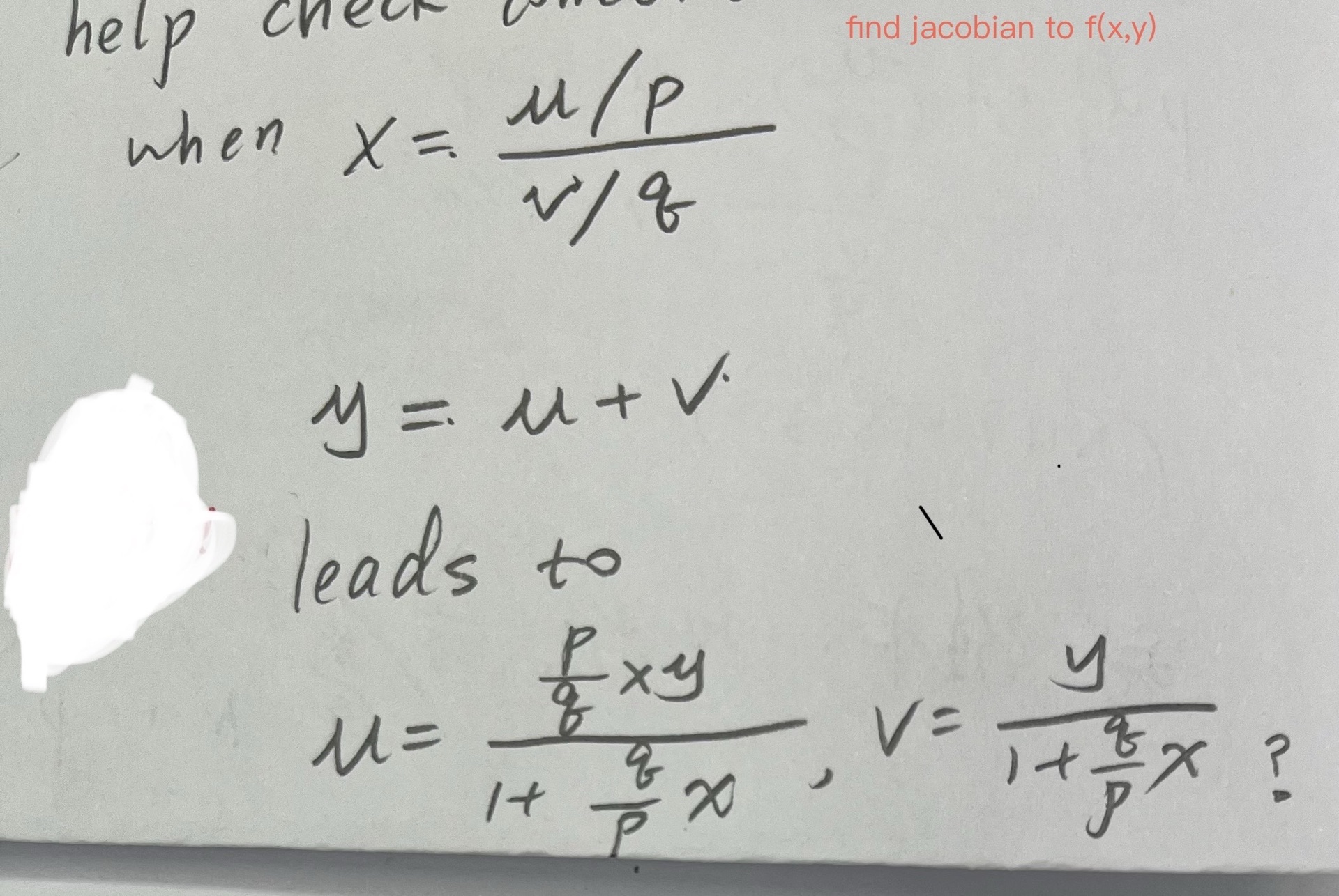 find jacobian to f(x,y) when $x = { | StudyX