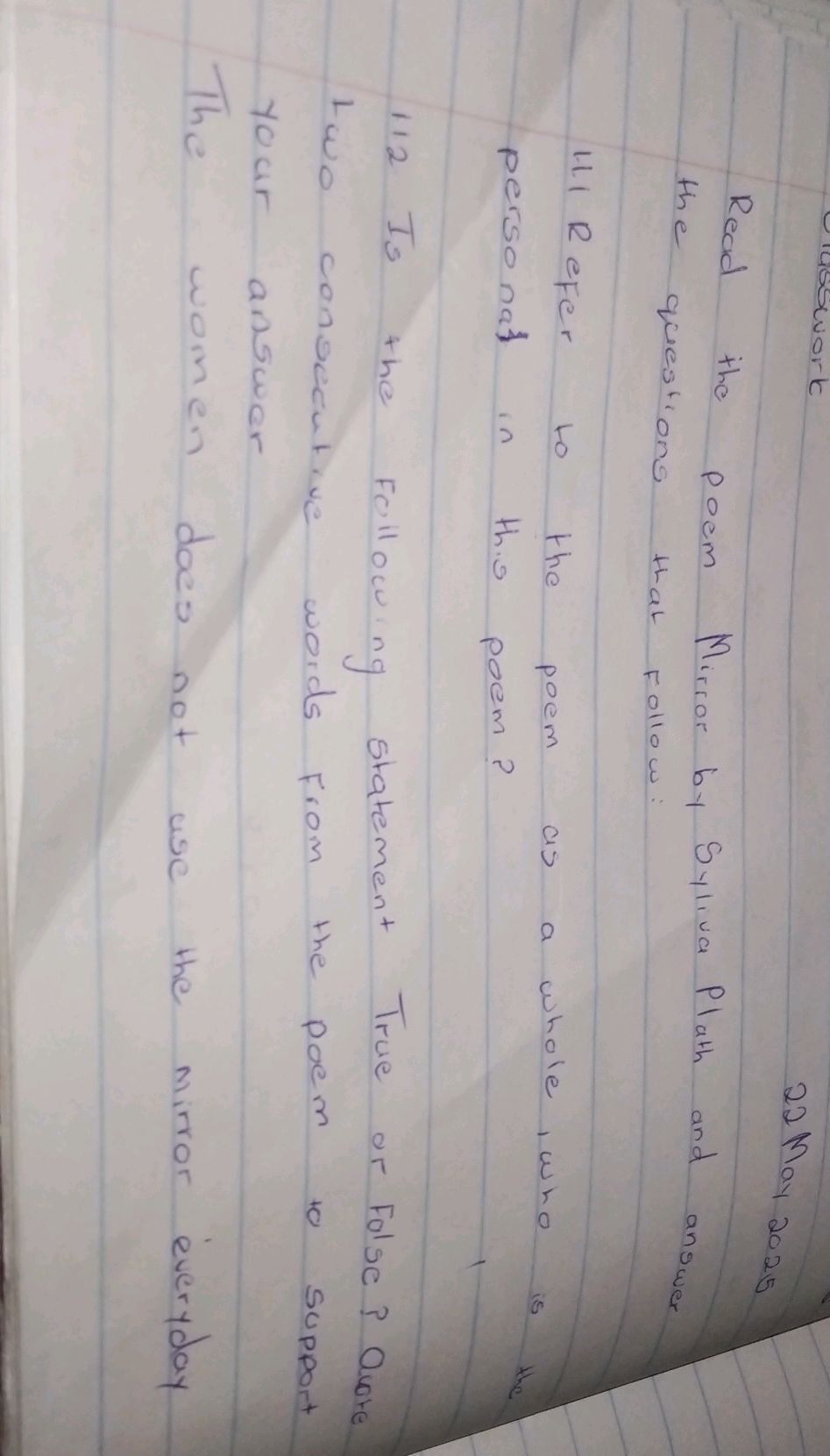 Read the poem "Mirror" by Sylvia Plath and | StudyX