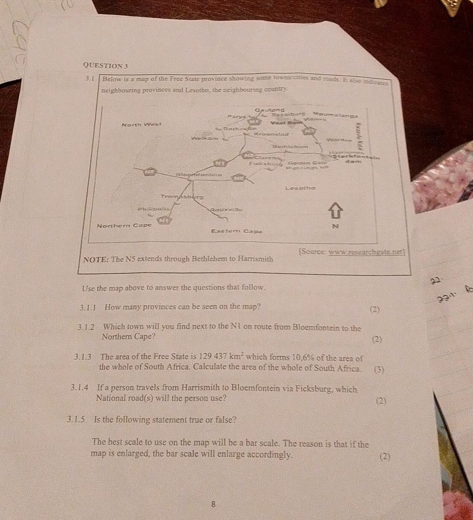 3. Below is a map of the Free State | StudyX