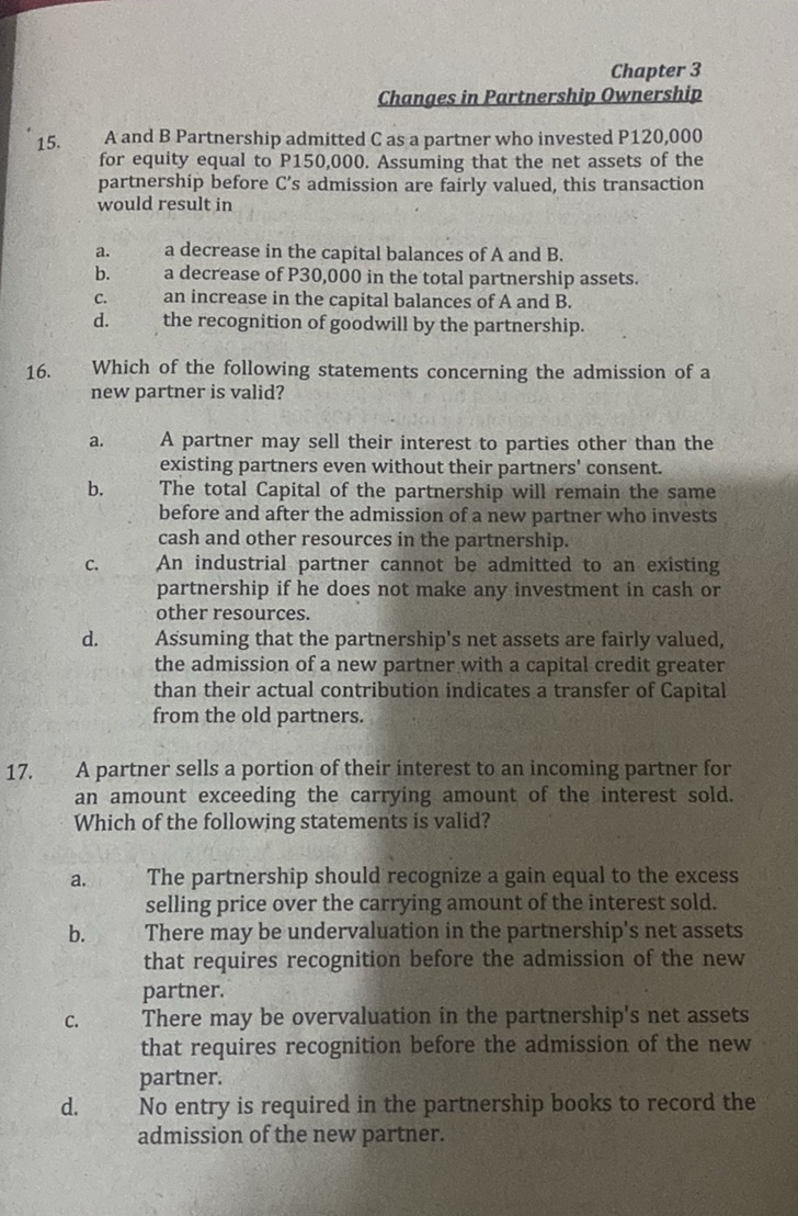 15. A and B Partnership admitted C as a | StudyX