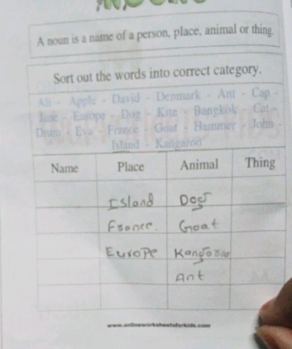 Sort out the words into correct category. | | StudyX