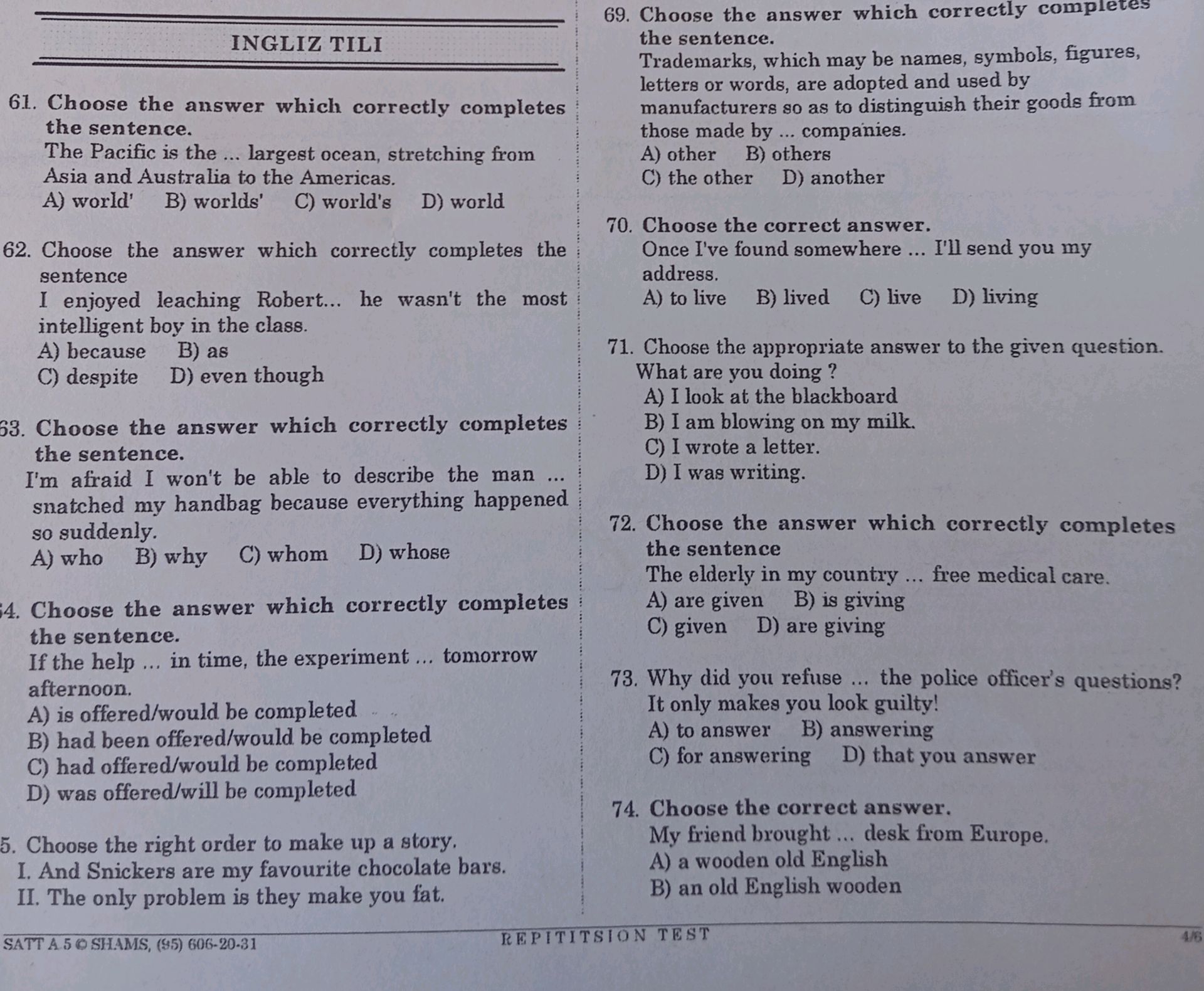 61. Choose the answer which correctly | StudyX