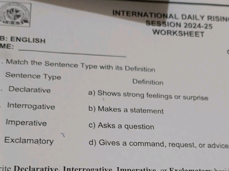 1. Match the Sentence Type with its | StudyX