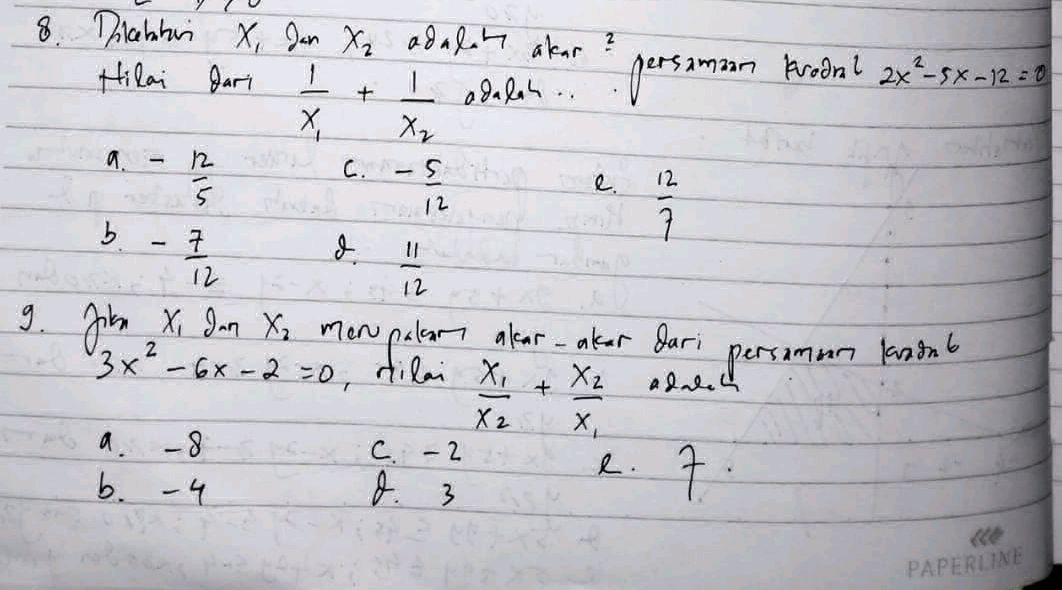 8. Diketahui $X_1$ dan $X_2$ adalah | StudyX