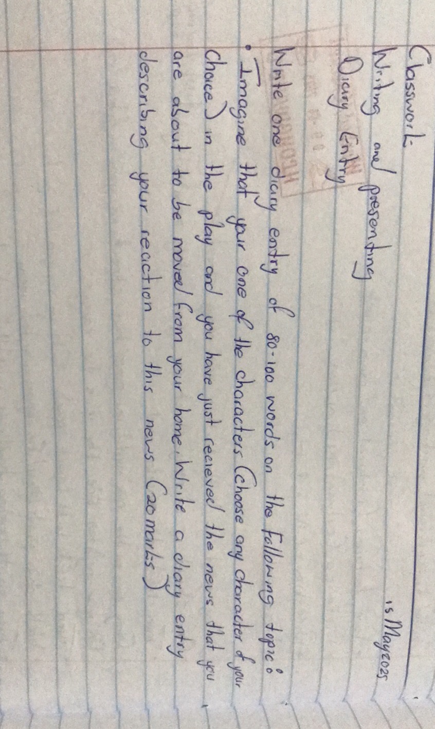 Write one diary entry of 80-100 words on the | StudyX