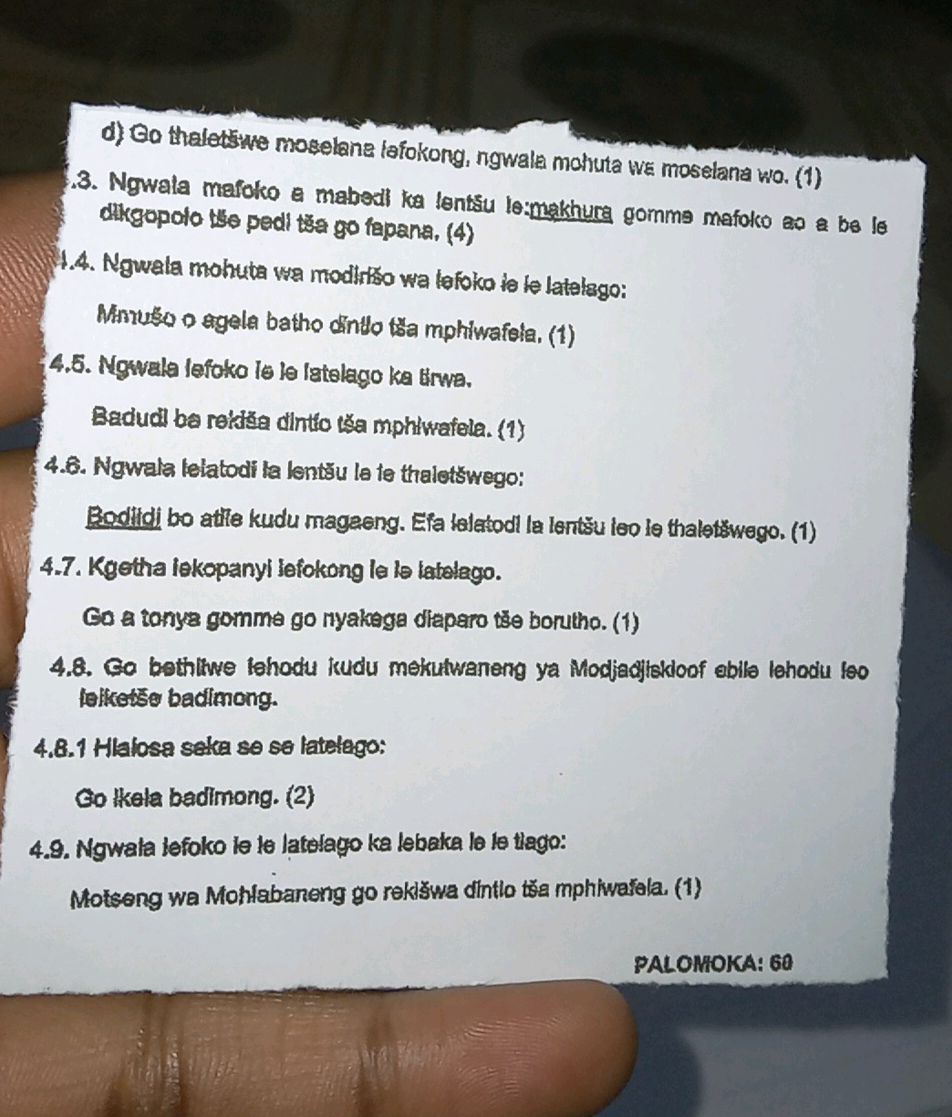 d) Go thaletswe moselana lafokong, ngwala | StudyX