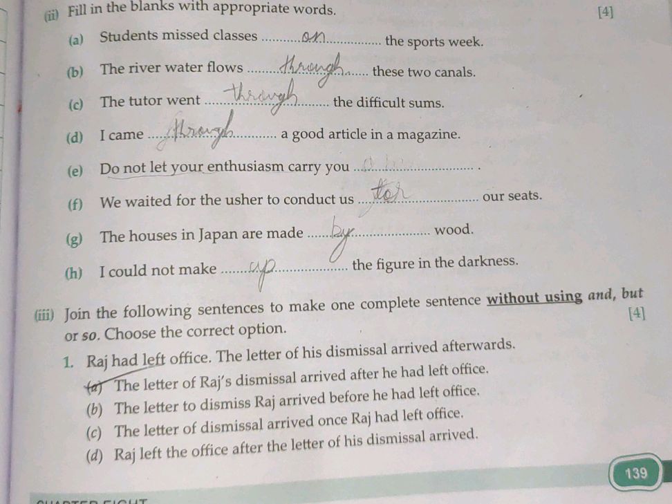 (ii) Fill in the blanks with appropriate | StudyX