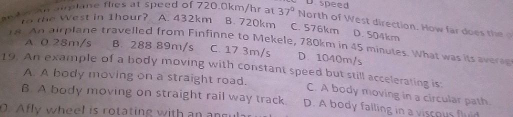 17. An airplane flies at speed of 720.0km/hr | StudyX