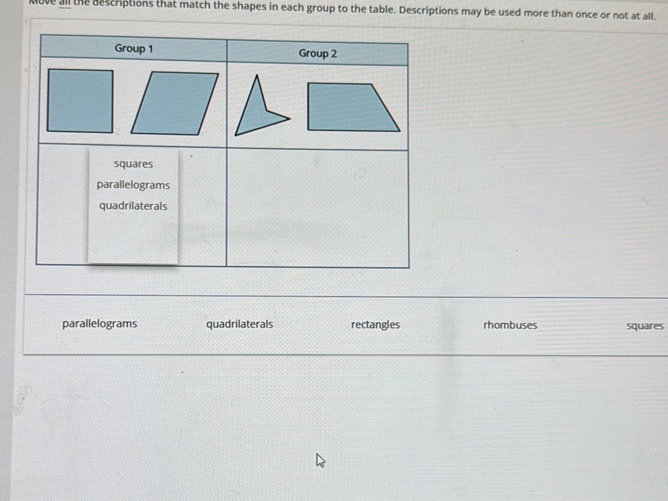 the descriptions that match the shapes in | StudyX