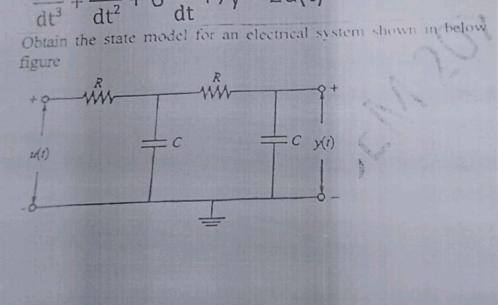 Obtain the state model for an electrical | StudyX