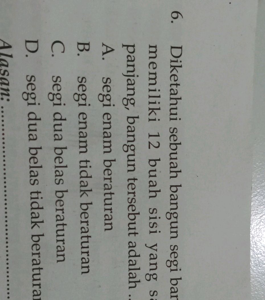 6. Diketahui sebuah bangun segi bar memiliki | StudyX