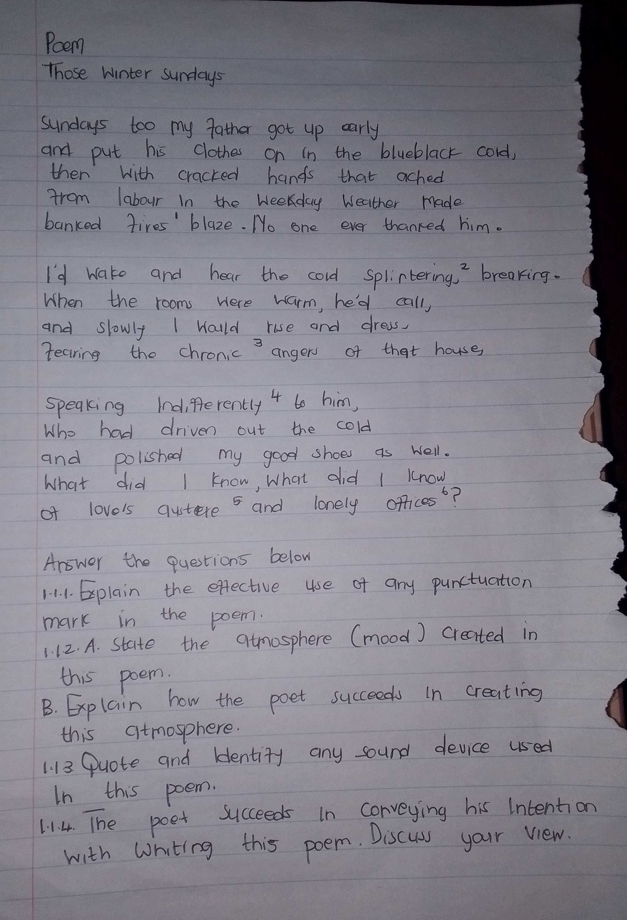 Poem Those Winter Sundays Sundays too my