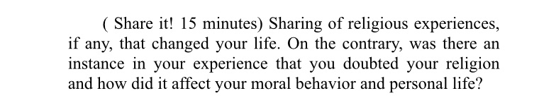 (Share it! 15 minutes) Sharing of religious | StudyX