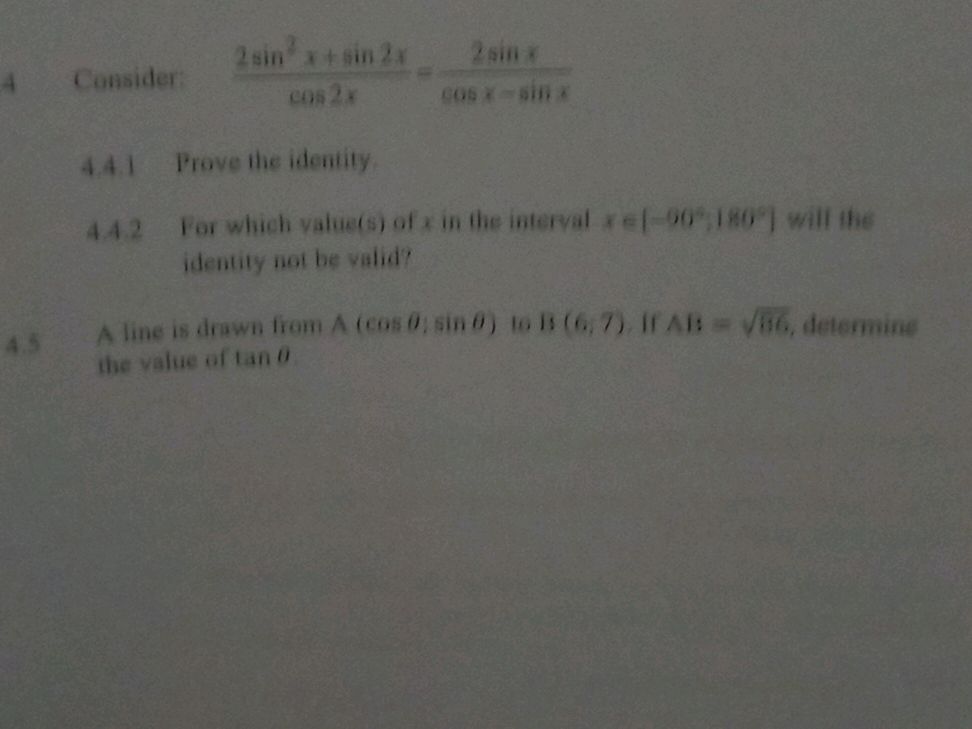 Consider: {2sin^2x + sin2x}{cos2x} = | StudyX