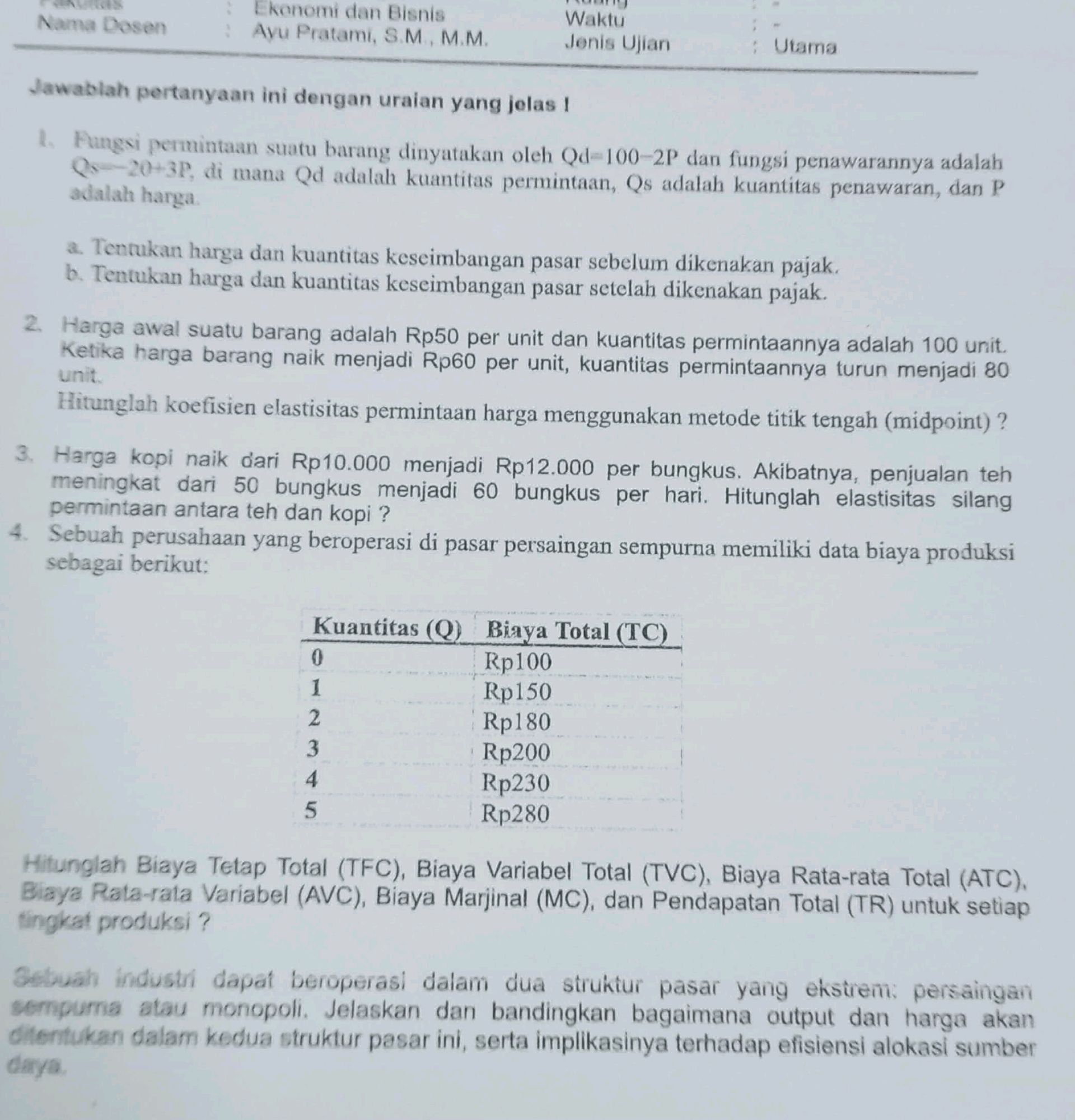 1. Fungsi permintaan suatu barang dinyatakan | StudyX