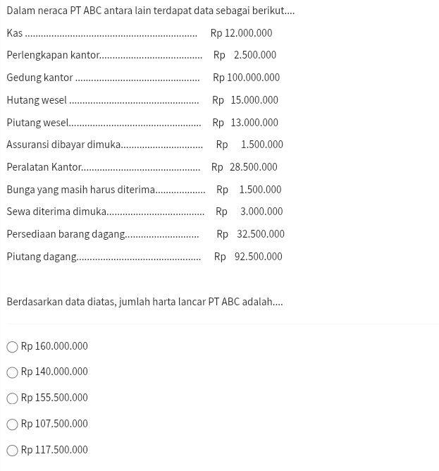 Dalam neraca PT ABC antara lain terdapat | StudyX