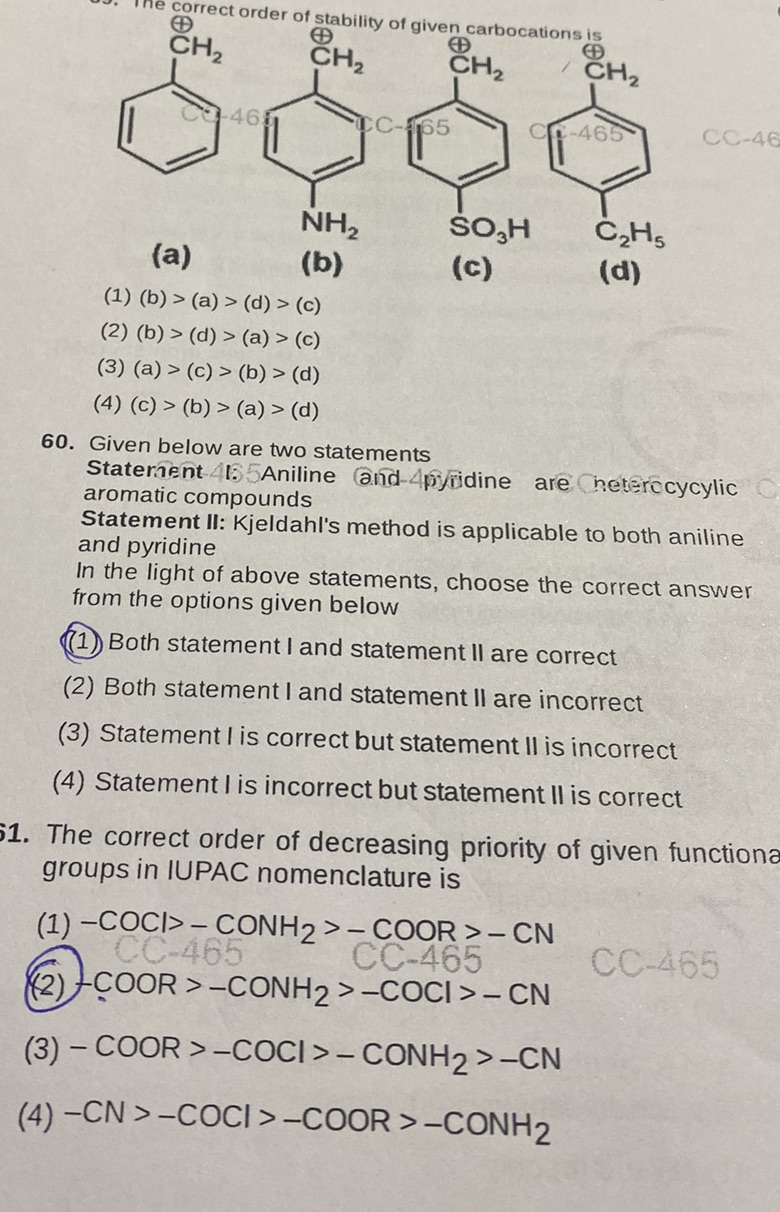 39. The correct order of stability of given | StudyX