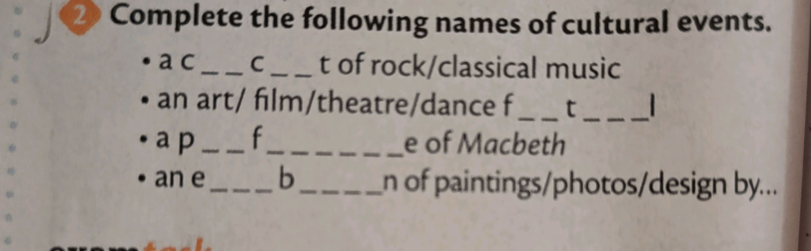 2. Complete the following names of cultural | StudyX