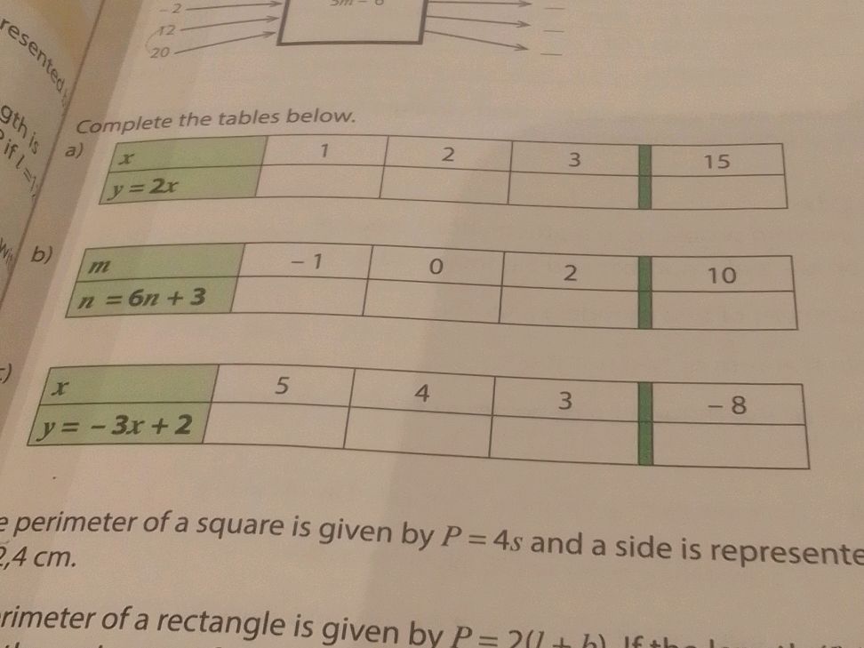 Complete the tables below. a) | x | 1 | 2 | StudyX