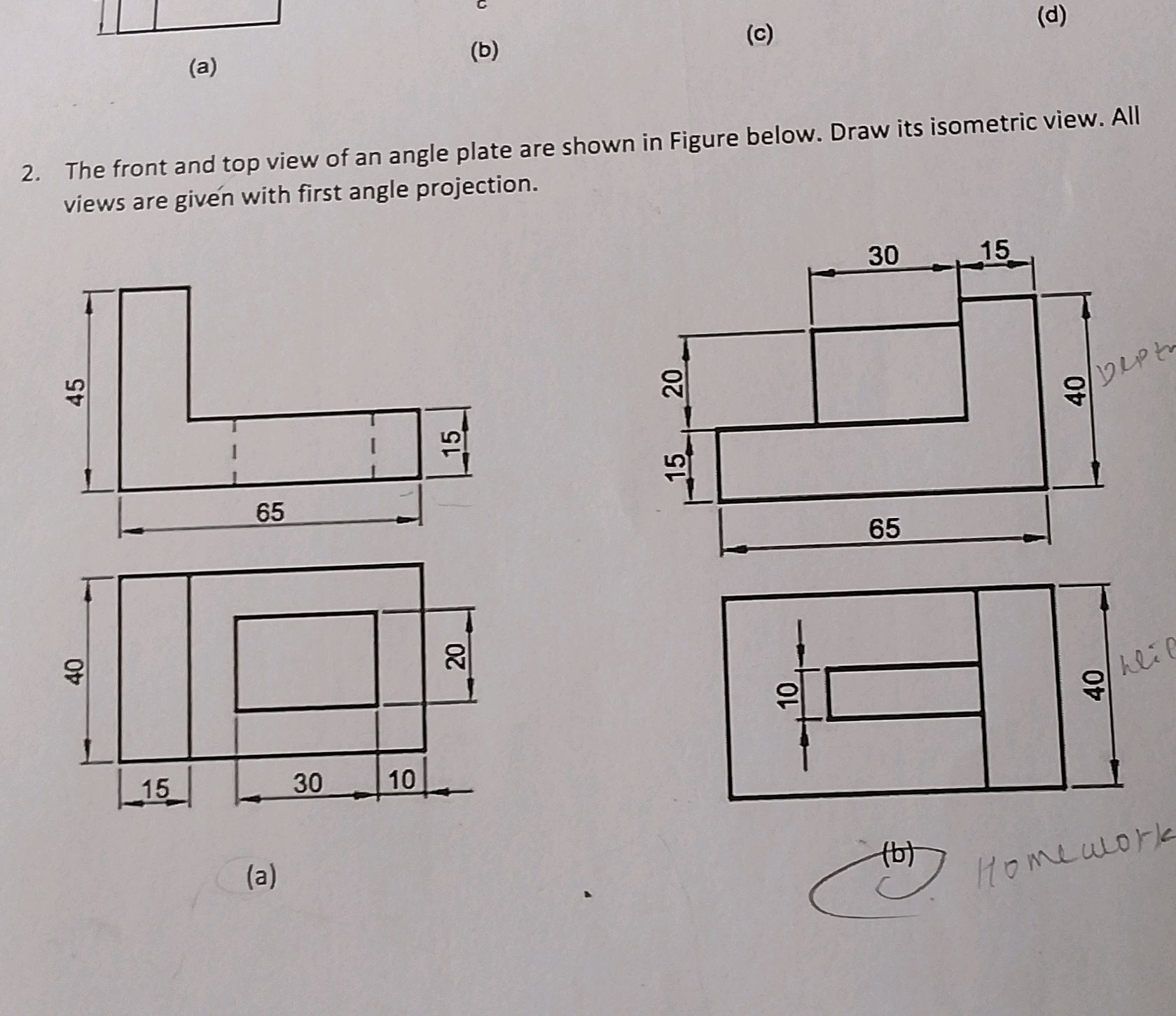 2. The front and top view of an angle plate | StudyX