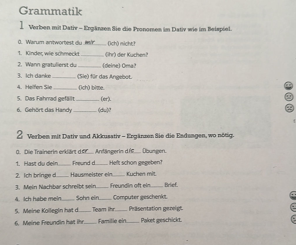1 Verben mit Dativ - Ergänzen Sie die | StudyX