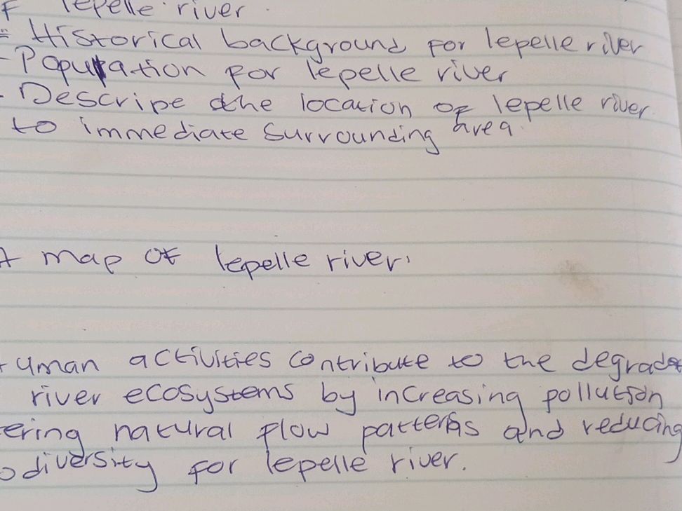 Historical background for lepelle river | StudyX