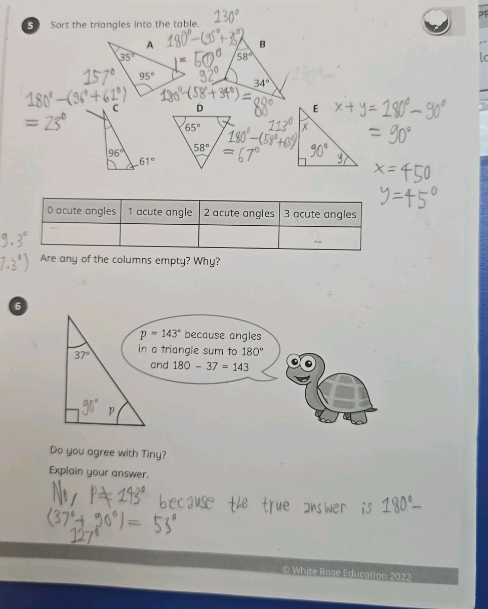 5 Sort the triangles into the table. ``` | | StudyX