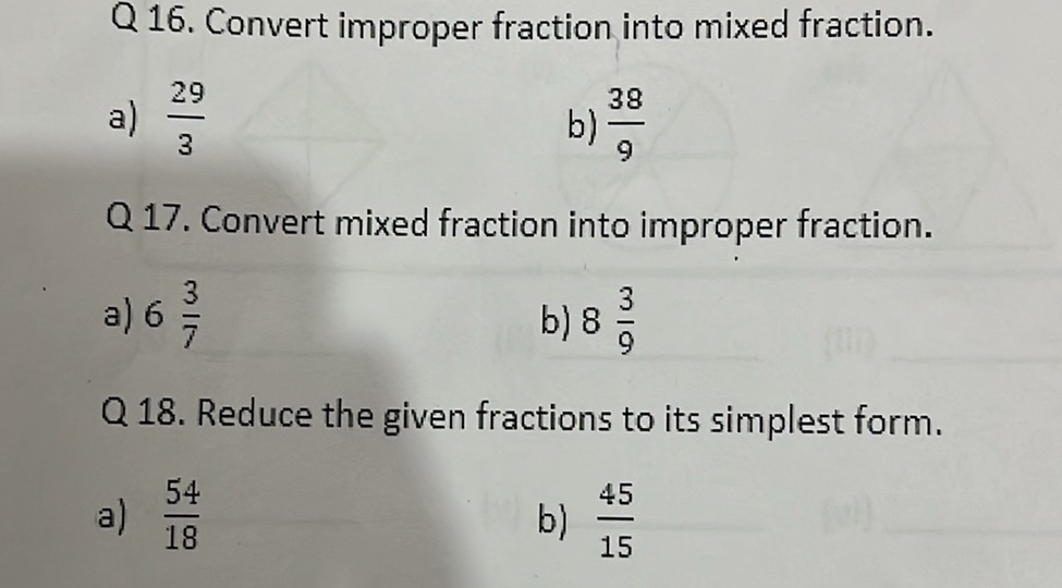 Q 16. Convert improper fraction into mixed | StudyX