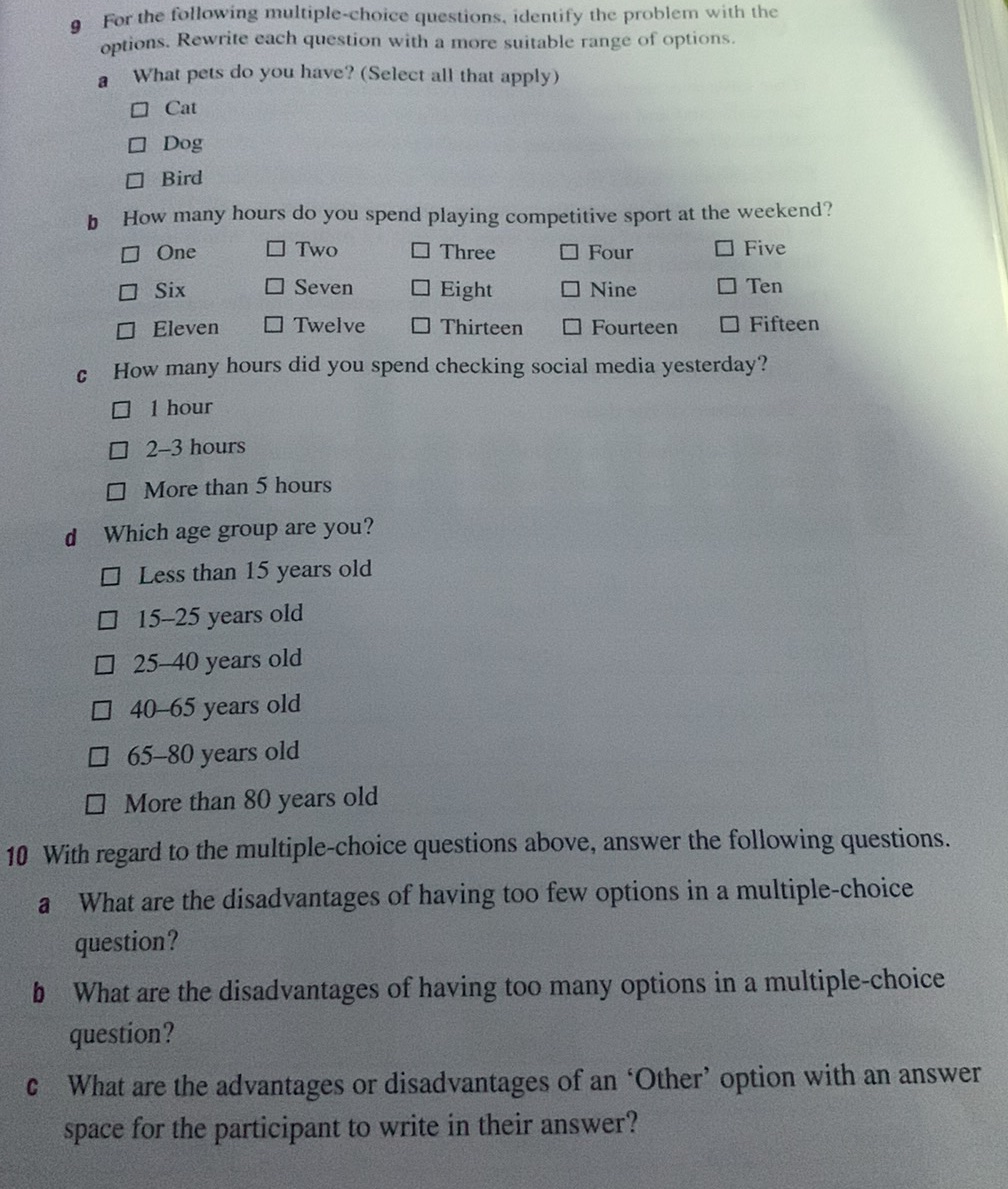 9. For the following multiple-choice | StudyX