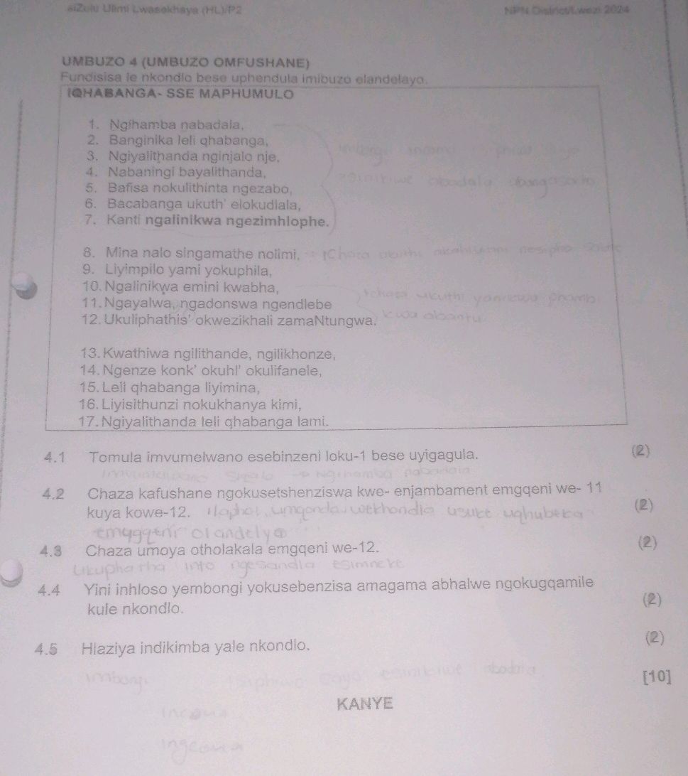 UMBUZO 4 (UMBUZO OMFUSHANE) Fundisisa le | StudyX