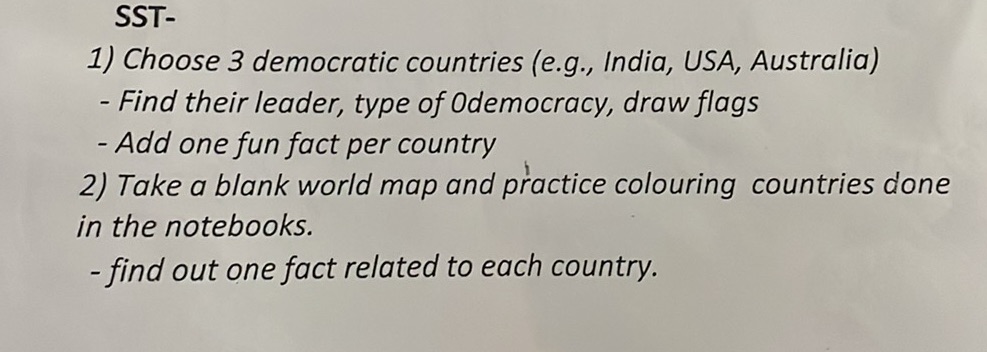 1) Choose 3 democratic countries (e.g., | StudyX