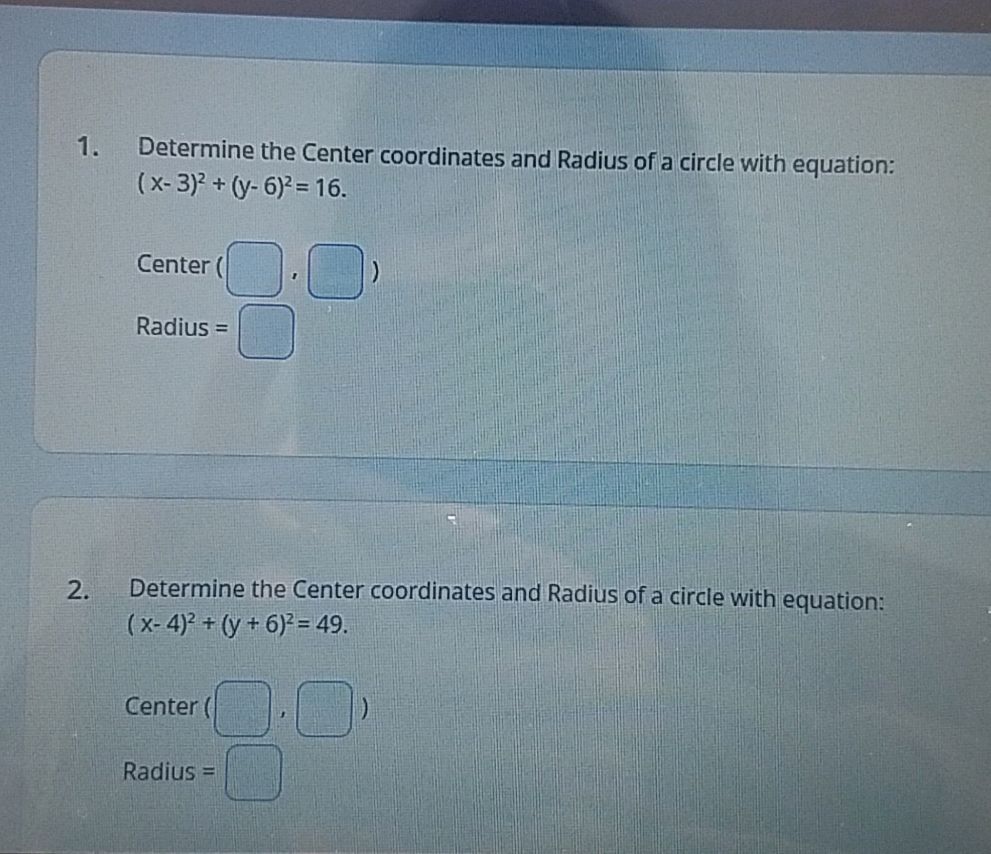 1. Determine the Center coordinates and | StudyX