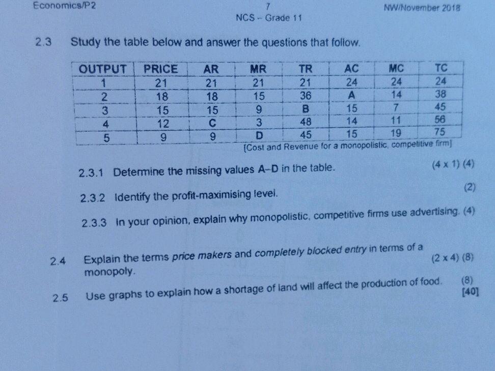 Study the table below and answer the | StudyX