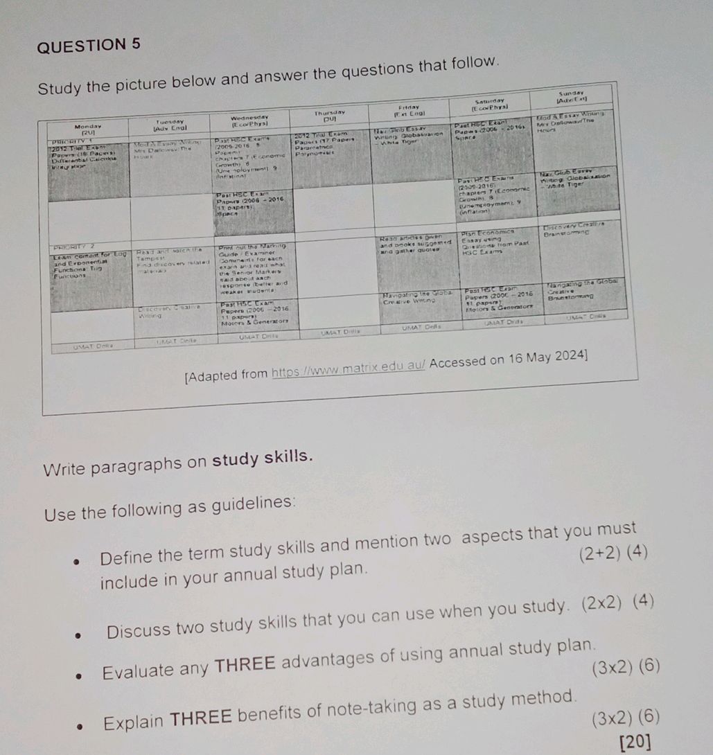 Write paragraphs on study skills. Use the | StudyX