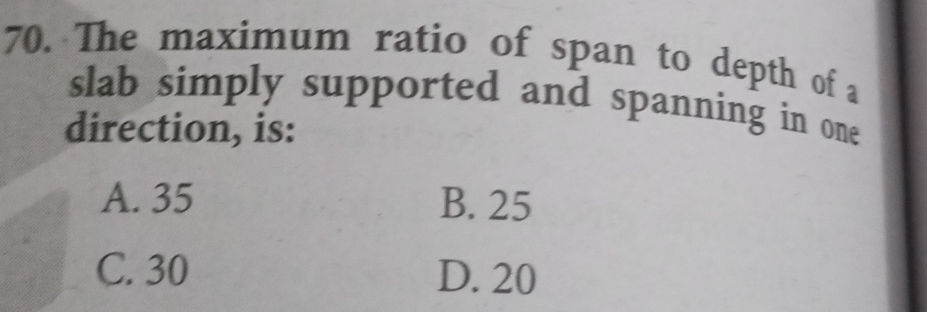70. The maximum ratio of span to depth of a | StudyX