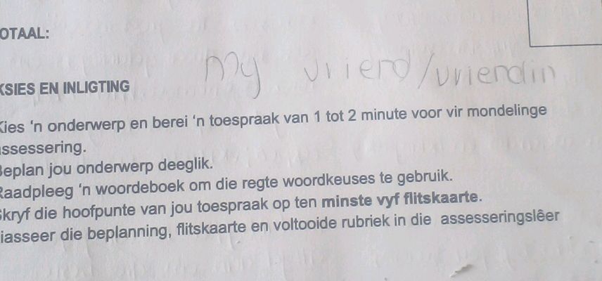 Kies 'n onderwerp en berei 'n toespraak van | StudyX