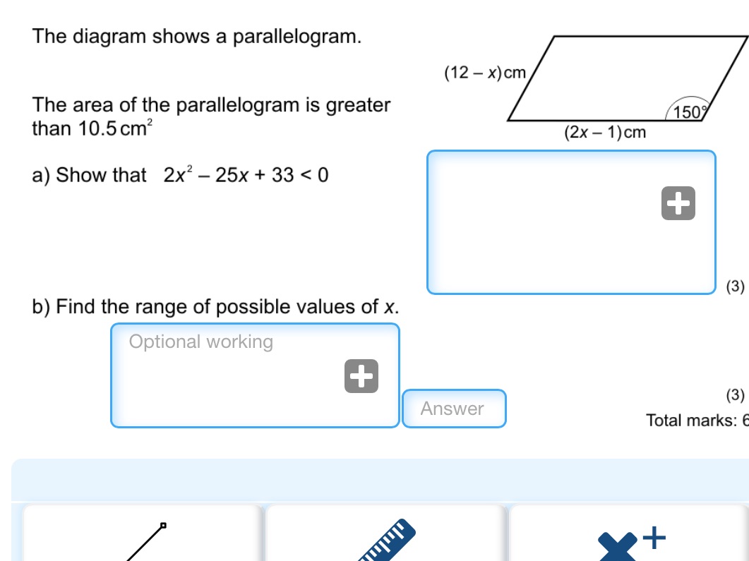 The diagram shows a parallelogram. The area | StudyX
