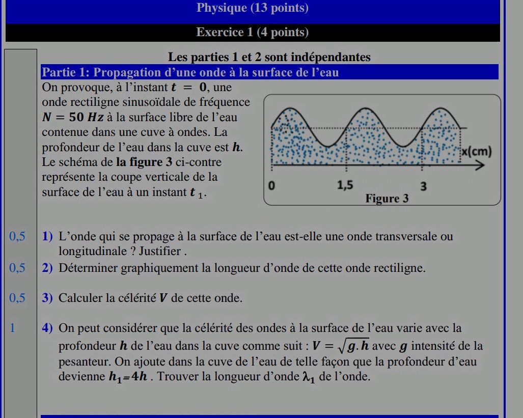 1) L'onde qui se propage à la surface de | StudyX