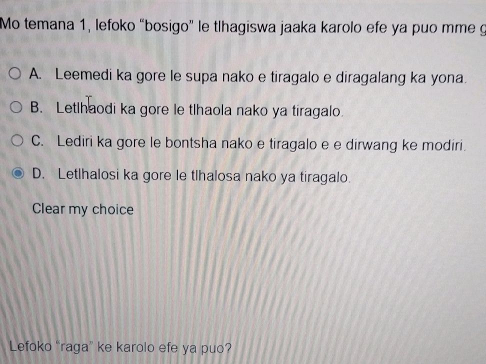 Mo temana 1, lefoko "bosigo" le tlhagiswa | StudyX