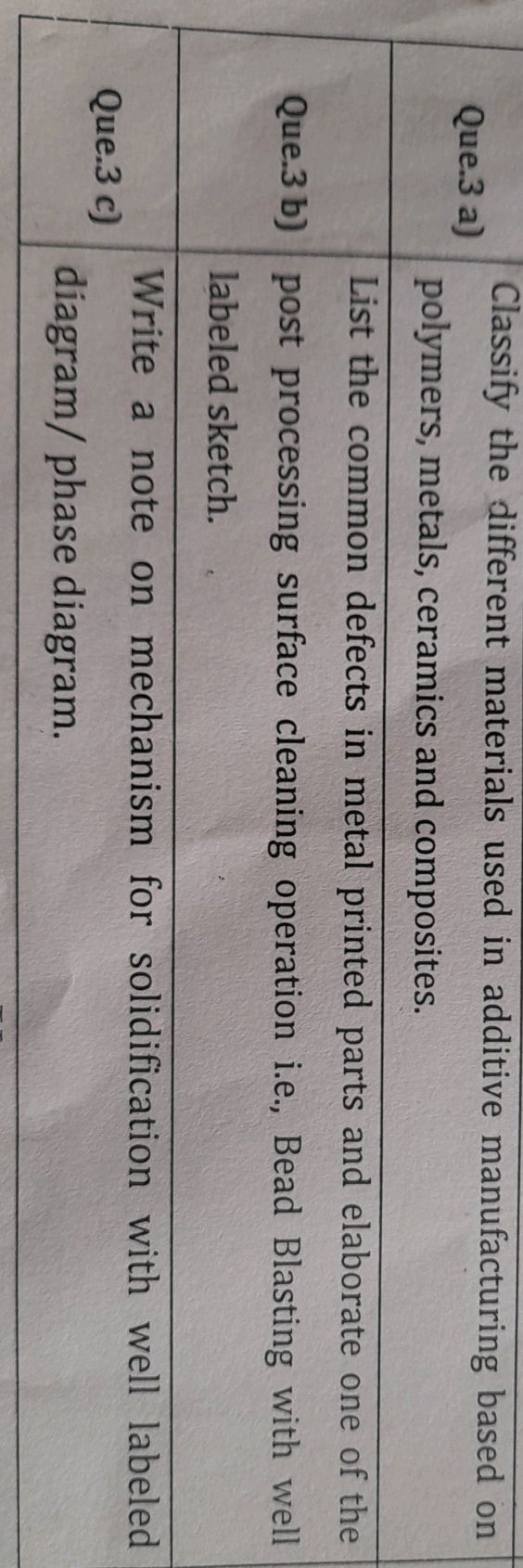 Que.3 a) Classify the different materials | StudyX